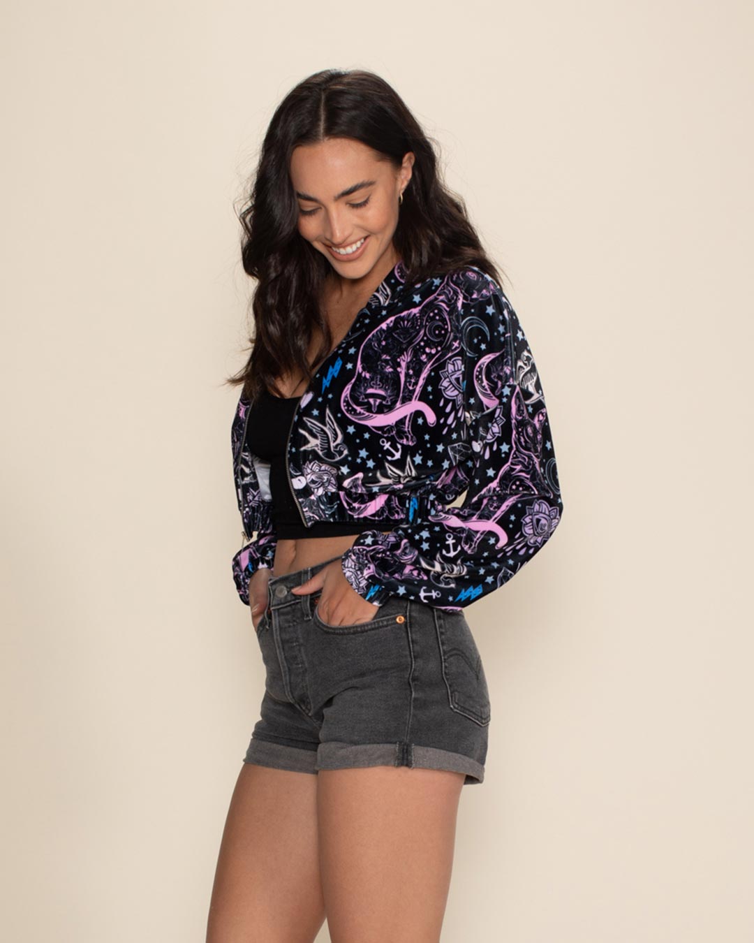 Channel Playful Charm with Sacred Sailor Kitty Hooded Velvet Cropped ...