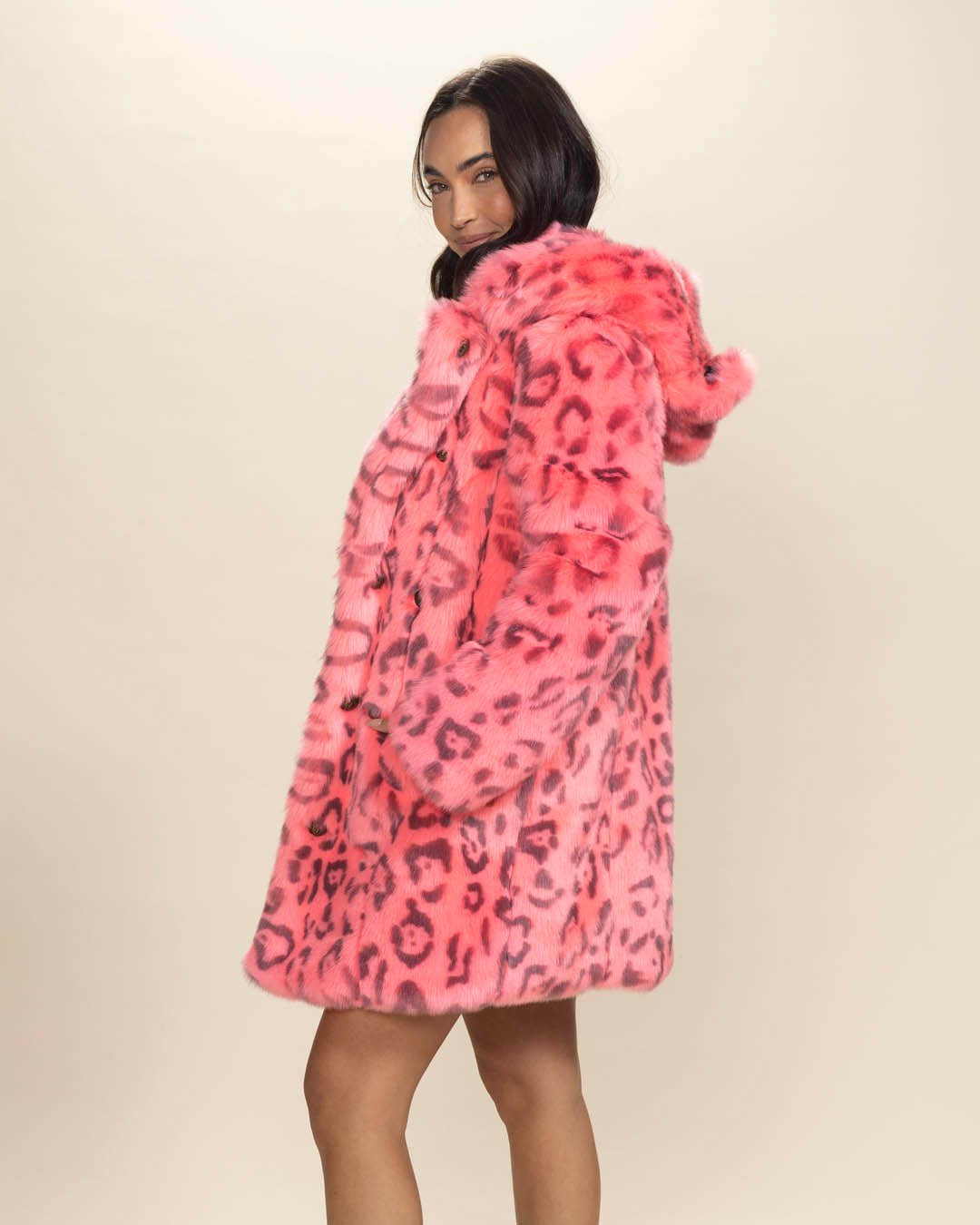 Hot Pink Faux Fur Coat Womens | Leopard Print - SpiritHoods