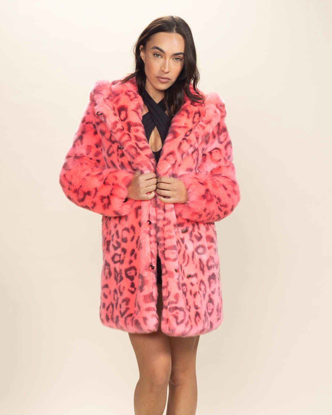 Hot Pink Faux Fur Coat Womens | Leopard Print