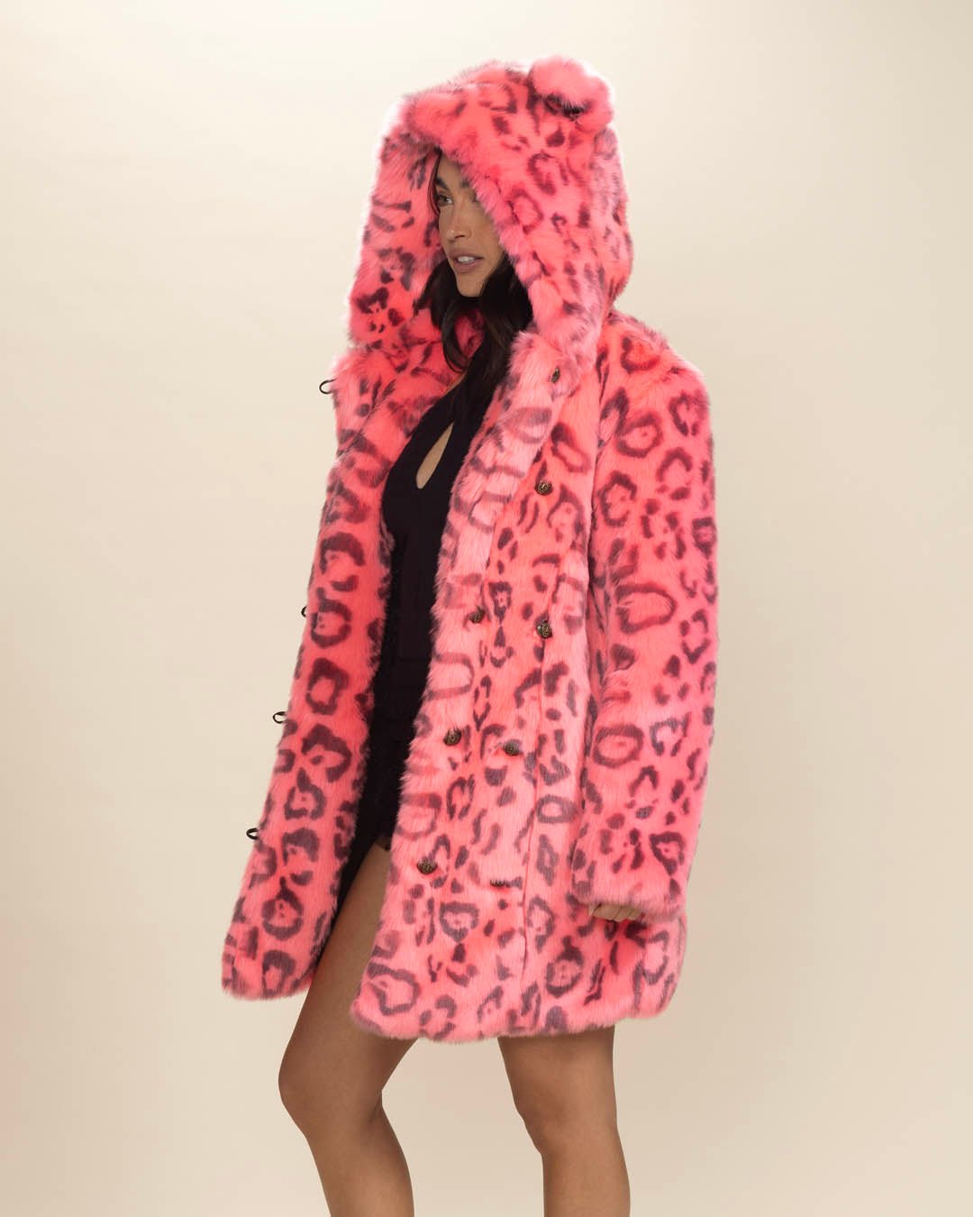 Hot Pink Faux Fur Coat Womens | Leopard Print - SpiritHoods