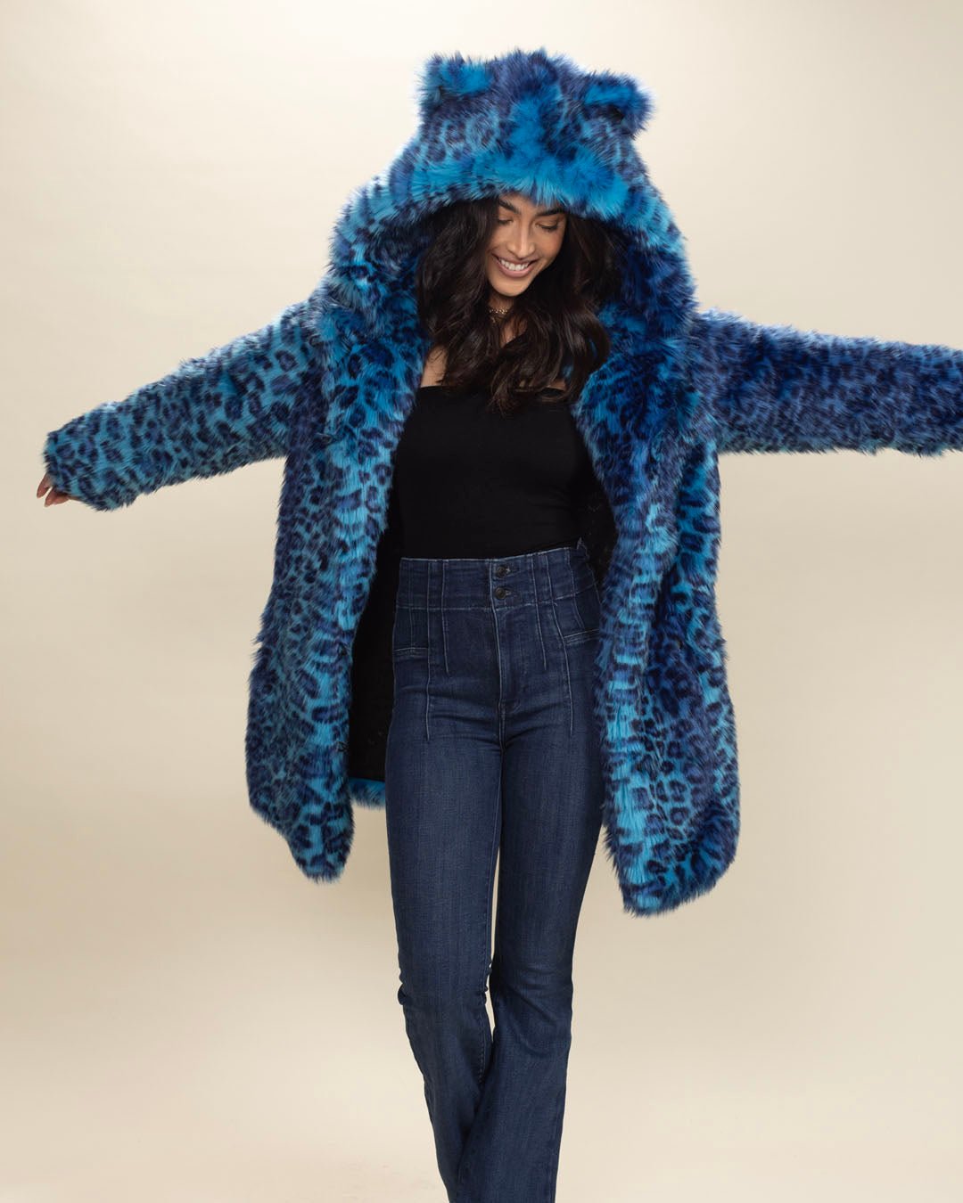 Colorful Faux Fur Coat Womens | Electric Blue Lynx - SpiritHoods