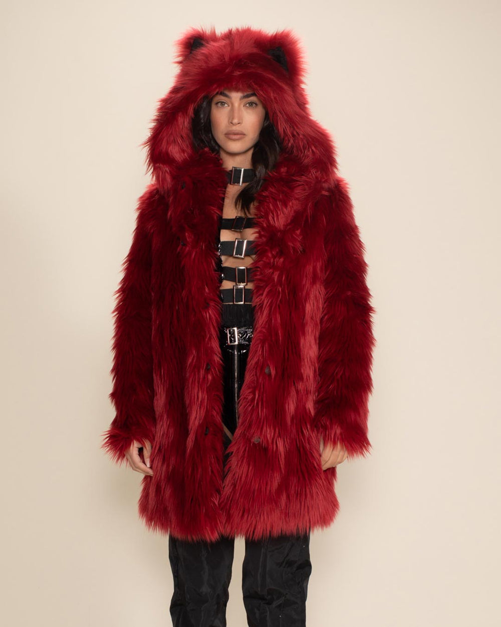 Red Velvet Wolf Classic Faux Fur Coat | Women's - SpiritHoods