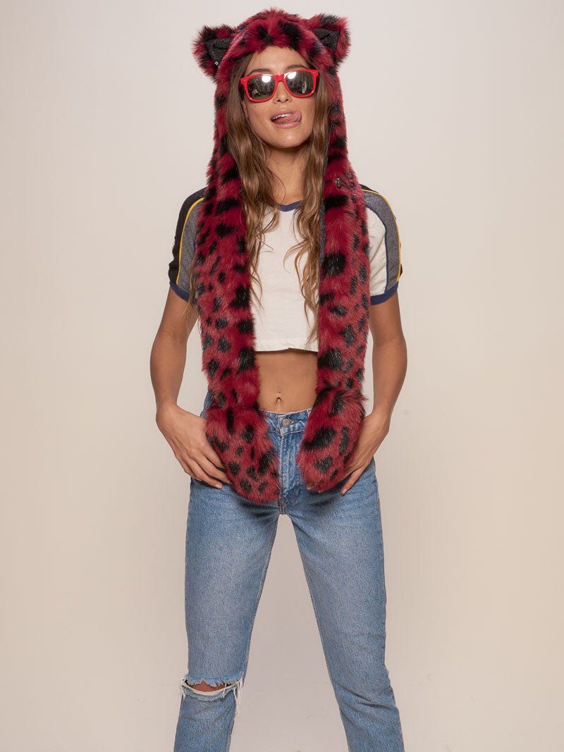 Faux Fur Hat Womens Spirit Hood With Ears in Red Wild Cat | SpiritHoods®