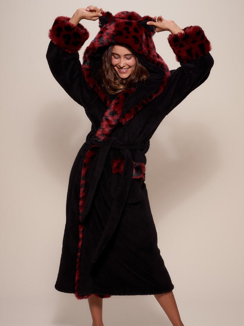 Women's Faux Fur Robe With Hood & Ears Cuddle Plush Wild Cat - SpiritHoods