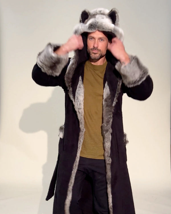 Men's Luxury Robe, Black & Grey Luxury Bathrobe | Grey Wolf - SpiritHoods