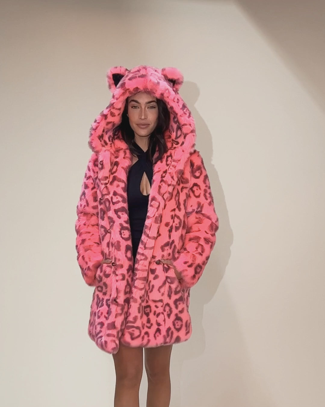 Hot Pink Faux Fur Coat Womens | Leopard Print - SpiritHoods