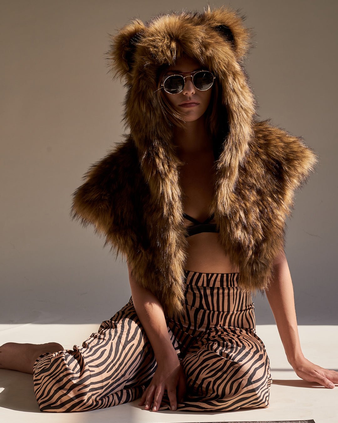 Plush Brown Bear Grizzly Faux Fur Shawl | SpiritHoods