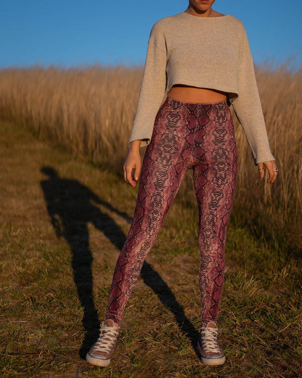 Pink Python High-Waisted Velvet Leggings | Women's - SpiritHoods
