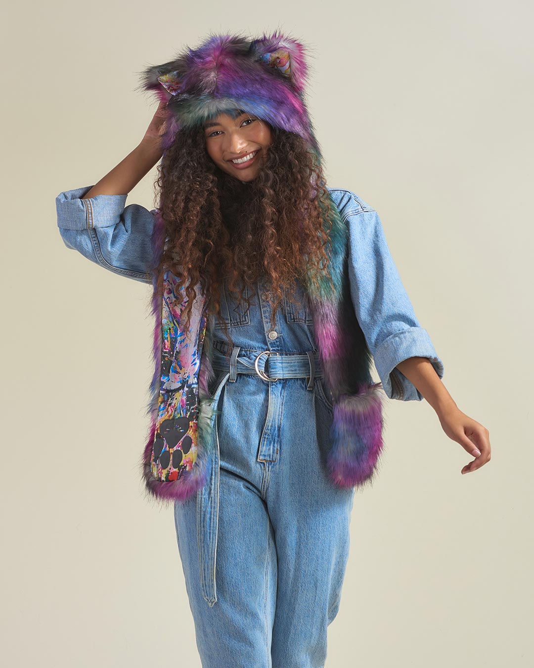 Artist Edition Lora Zombie Catzilla Faux Fur Hat with Scarf Hood Paws