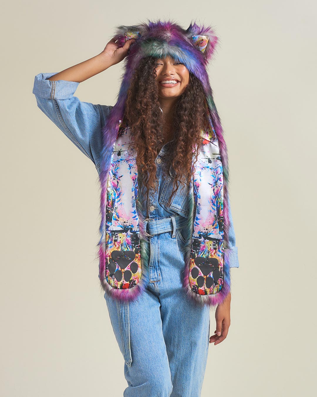 Artist Edition Lora Zombie Catzilla Faux Fur Hat with Scarf Hood Paws ...