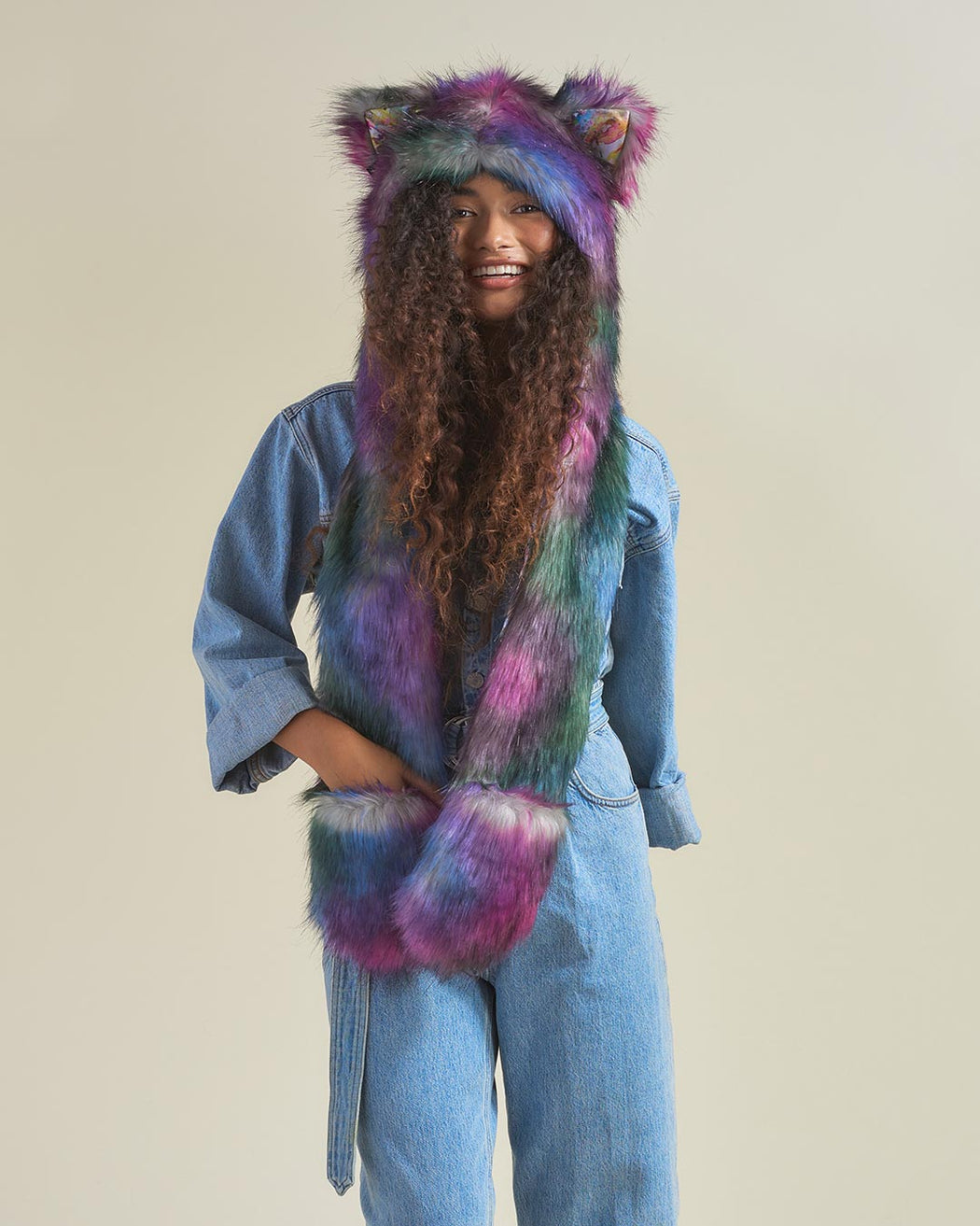 Artist Edition Lora Zombie Catzilla Faux Fur Hat with Scarf Hood Paws ...