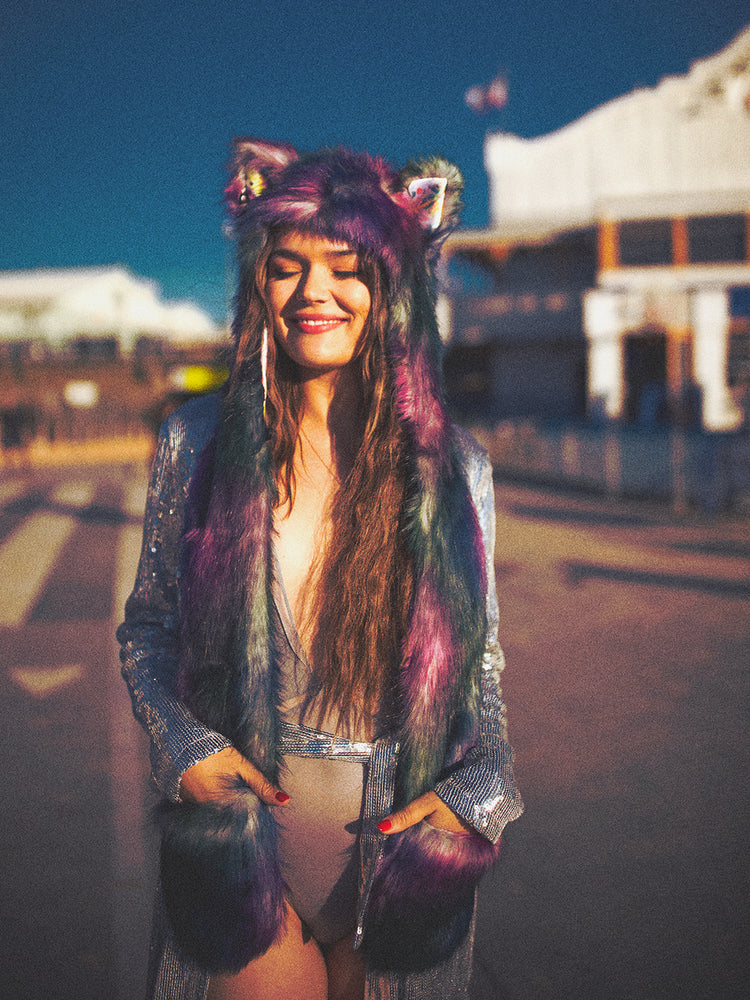 Artist Edition Lora Zombie Catzilla Faux Fur Hat with Scarf Hood Paws ...