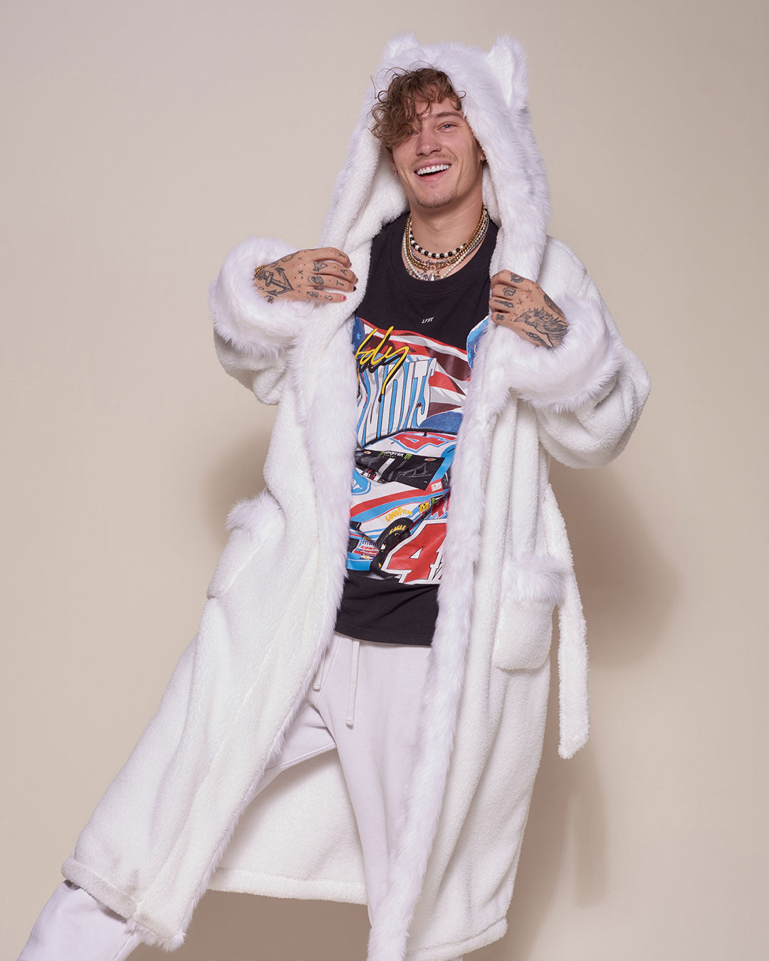 Artic Wolf Faux Fur Men's Robe | House Coat | SpiritHoods