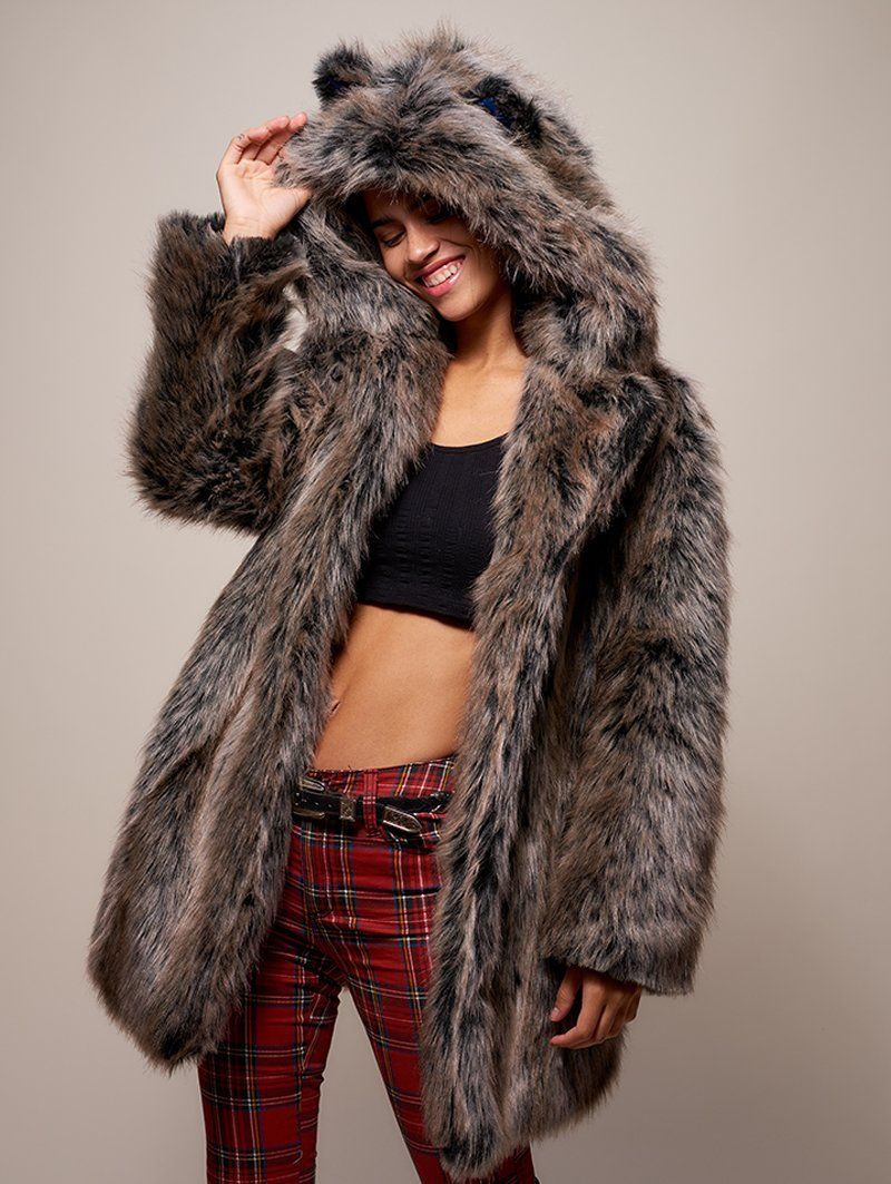 Limited Edition Grey Wolf Faux Fur Coat - SpiritHoods