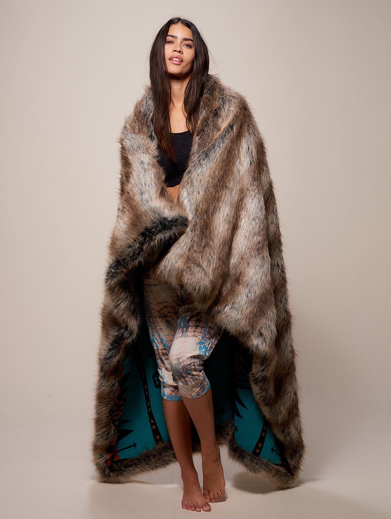 Grey Wolf Faux Fur Blanket | Faux Fur Throw | SpiritHoods