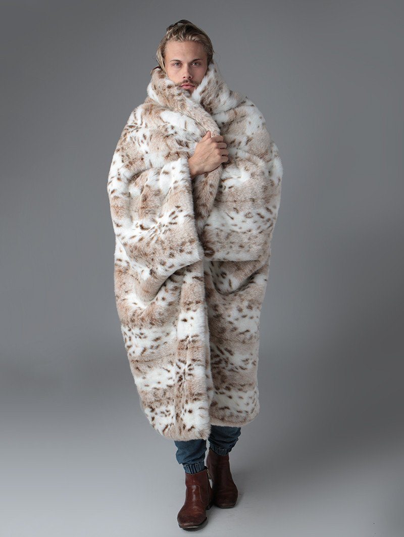 Siberian Snow Leopard Faux Fur Throw