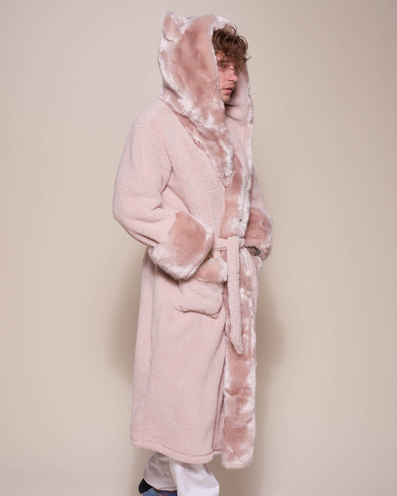 Luxury Men's Faux Fur Robe Pink House Coat | SpiritHoods