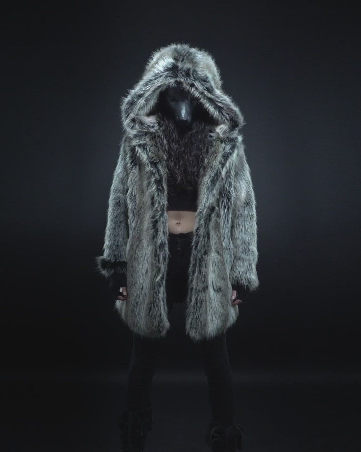 Faux Fur Coat Womens | Hooded Grey Wolf - SpiritHoods