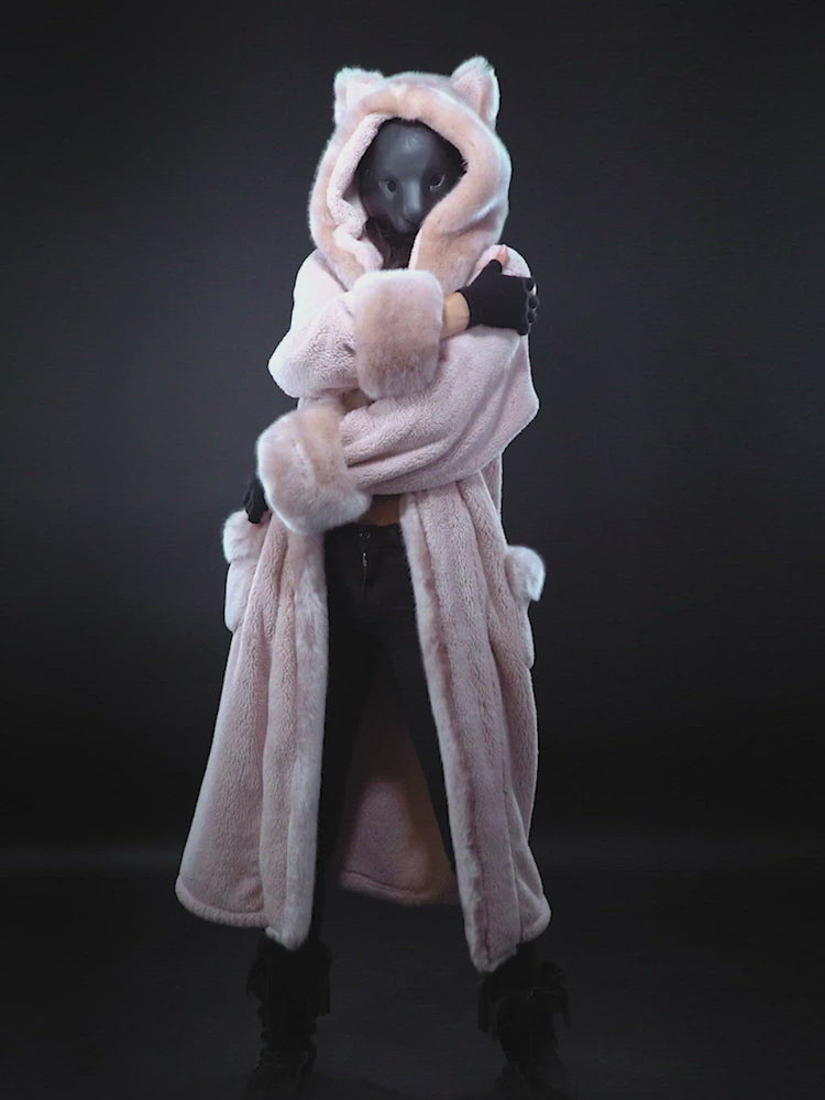 Pink Rose Quartz Wolf Faux Fur Women's Robe | SpiritHoods