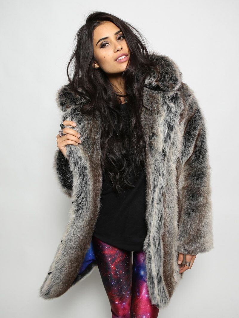 BlackMilk Galaxy Grey Wolf Faux Fur Coat | SpiritHoods