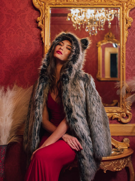 Wolf Faux Fur Women's Coat with Hood | SpiritHoods